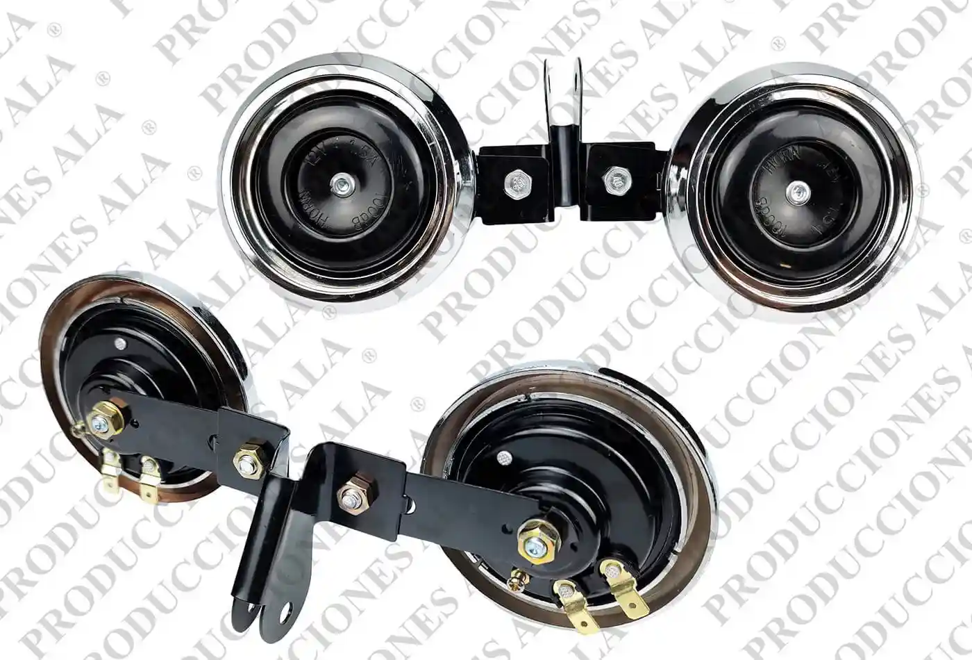Claxon Doble Cromado Negro 12V 1.5A | Grupo Producciones Ala